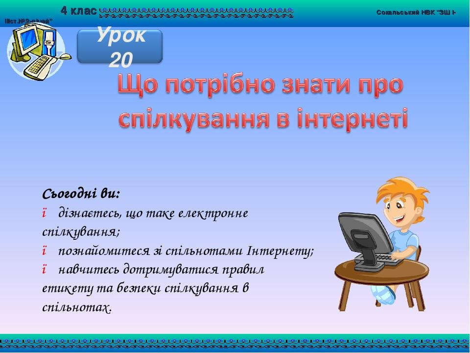 4 клас урок 20 Що потрібно знати про спілкування в інтернеті